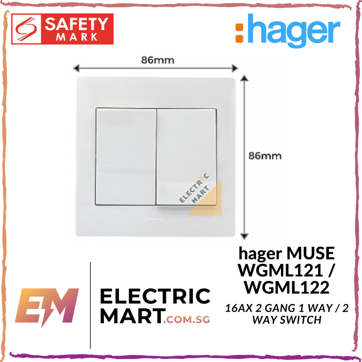 hager MUSE WGML121 / WGML122 16AX 2 gang 1 way / 2 way large dolly ...