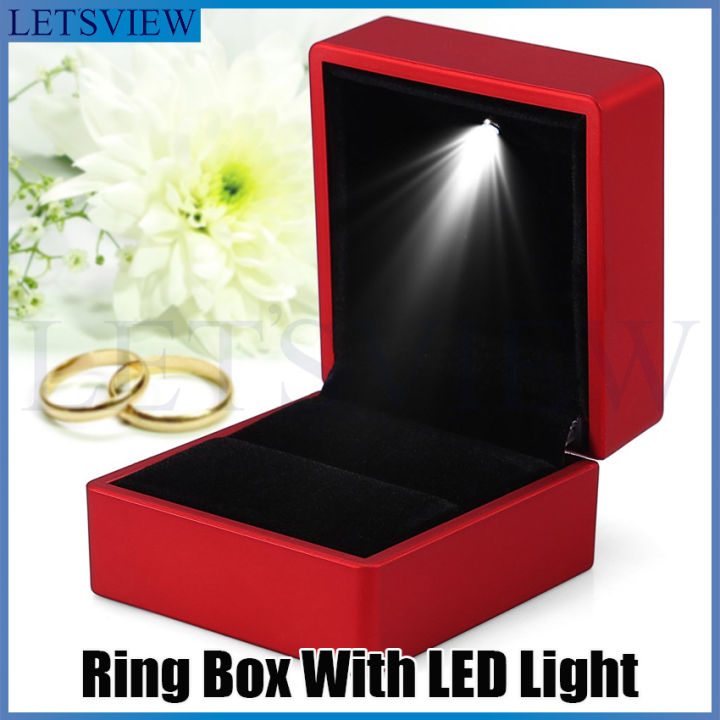LETSVIEW Ring Box With LED Light Rings Velvet Jewelry Case, LED Light ...