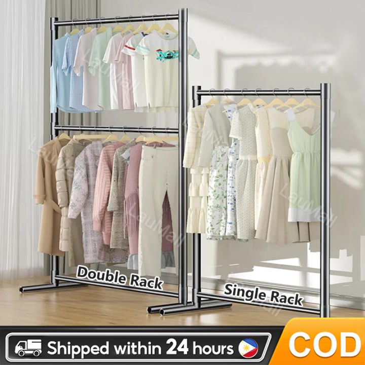All Metal Clothes Drying Rack Indoor Outdoor Double Pole Clothes Hanger ...