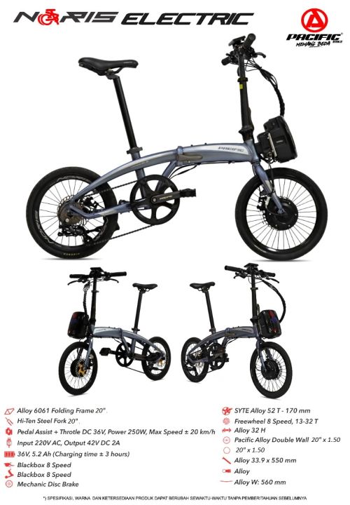 Sepeda Lipat Listrik Pacific Noris Electric 20 Inch | Lazada Indonesia