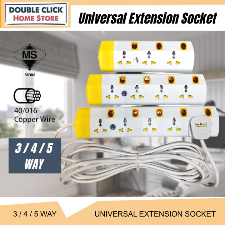 (SIRIM) Multi 3, 4, 5 Way International Universal Extension Wire ...