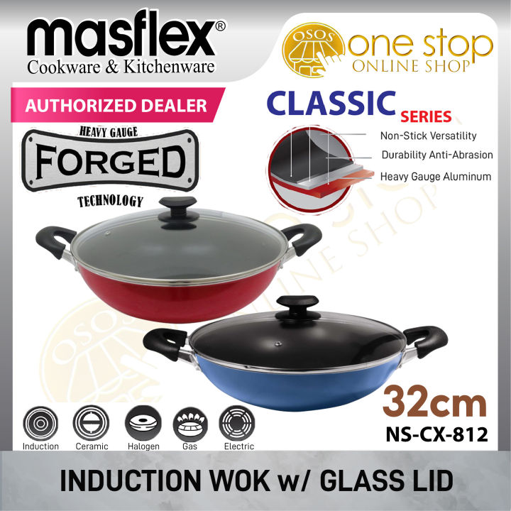 MASFLEX Original 32cm NON-STICK INDUCTION WOK WITH GLASS LID NS-CX-812 •OSOS• | Lazada PH
