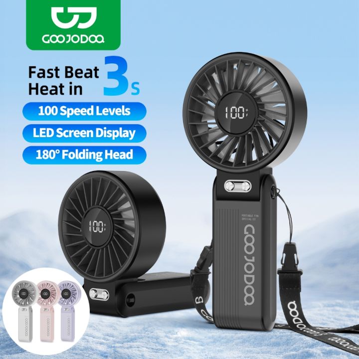 GOOJODOQ Foldable 4000 mAh Turbo Jet Fan Rechargeable Handheld Portable ...