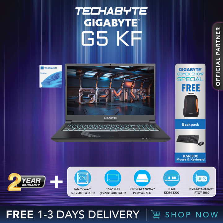 Gigabyte G5 KF-Z3MY333SH | 15.6 FHD 144HZ | ADL i5-12500H | RTX 4060 | 8GB DDR4 | 512GB | Win11 ...