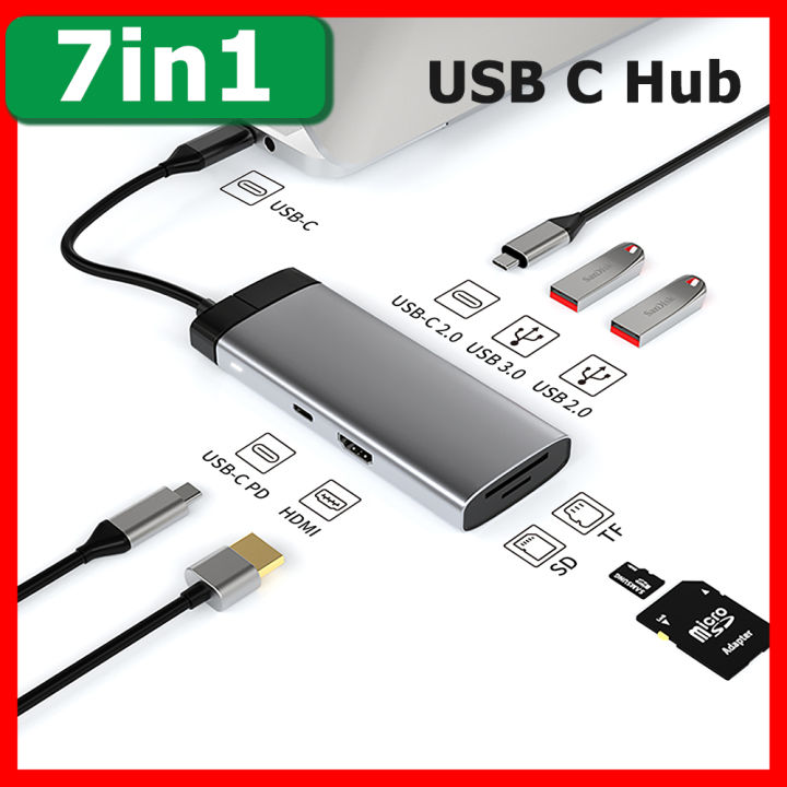 7 In 1 Type C แท่นวางมือถือตัวแปลงฮับ USB C ถึง4K ตัวอ่านบัตร TF HDMI ...