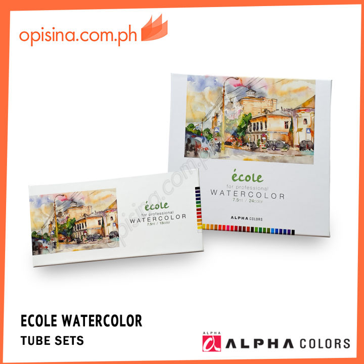 ALPHA WATERCOLOR ECOLE SET FOR PROFESSIONALS 75ML TUBES (24 COLORS , 13 ...