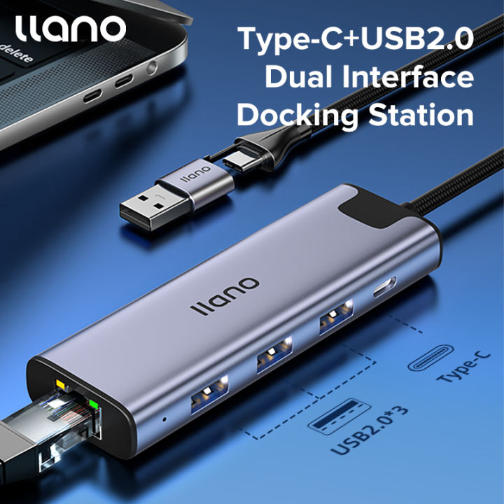 Llano Rj45 Ethernet Adapter With Usb Hub And Ethernet Port 100mbps【type C Usb 2 0 2 In 1 Dual
