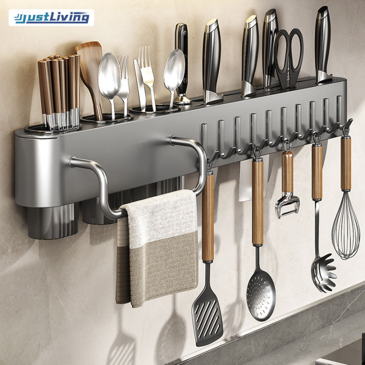 Carbon Steel Kitchen Organizer - Knife & Utensil Holder with Hooks for ...