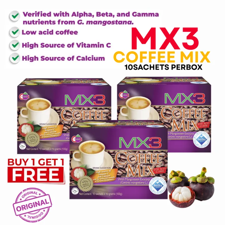 MX3 Coffee Mix with Mangosteen Low Acid Coffee 10 sachets per box ...