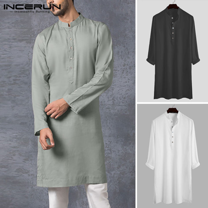 Beehoo INCERUN Mens R อินเดียเสื้อตัวยาวคาฟตันเข่าความยาว Collared ...