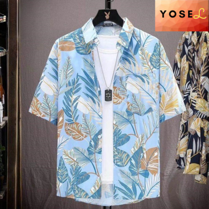 YOSEL ฤดูร้อนหลวมวินเทจเสื้อเชิ้ตแขนสั้นผู้ชายหลวมแนวโน้มลำลองมัดย้อม ...