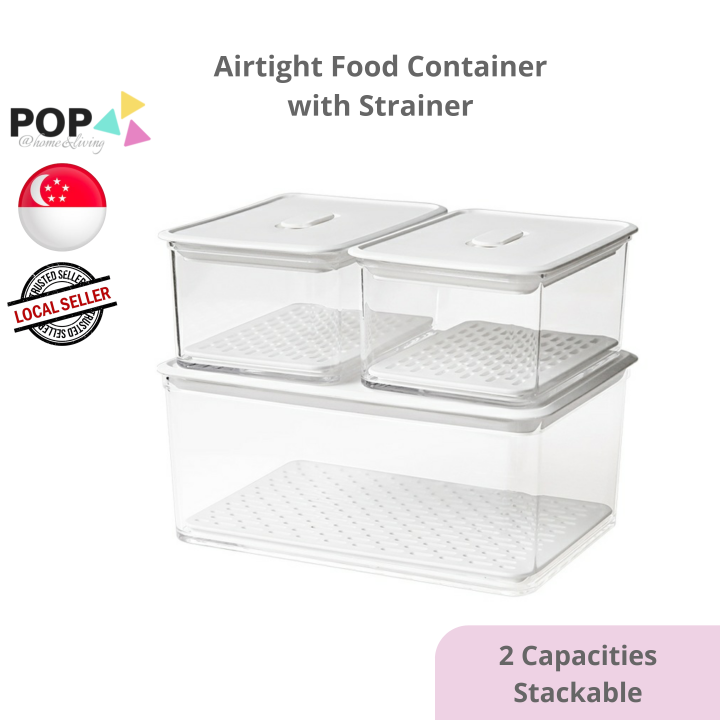 2PC / 3PC SET Stackable Airtight Storage Container Strainer Draining ...