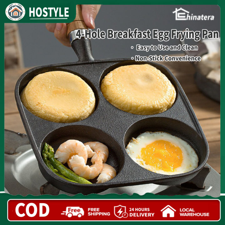 4-Hole Frying Pan pemegang kayu Non Stick telur menggoreng Pan telur ...