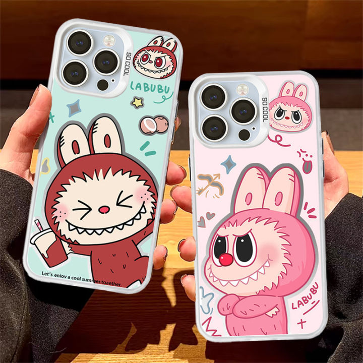 เคสโทรศัพท์ซิลิโคนคู่ Kawaii Labubu เข้ากันได้กับ iPhone 16 Pro Max ฝา ...