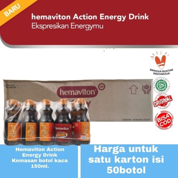Hemaviton Action Energy Drink Kemasan botol kaca 150ml/harga untuk satu ...