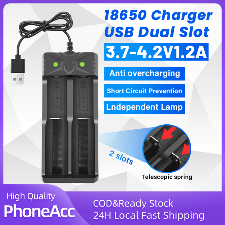 USB 18650 Battery Charger 18650 Charger USB Dual Slot Dual Charge 3.7V ...