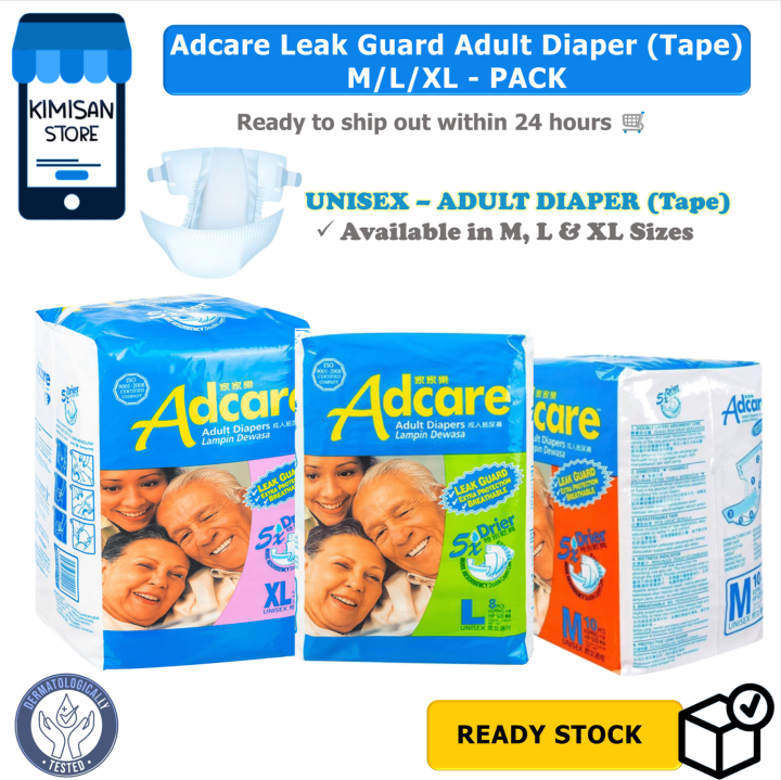 Adcare Leak Guard Adult Diaper (Tape) M/L/XL -PACK (Max - 12 Packs ...
