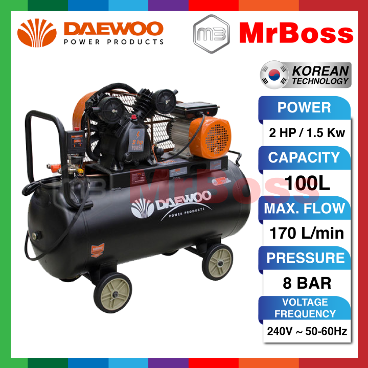 DAEWOO 2HP 100LITRE 8Bar/115psi BELTING TYPE AIR COMPRESSOR DAAC100CV ...