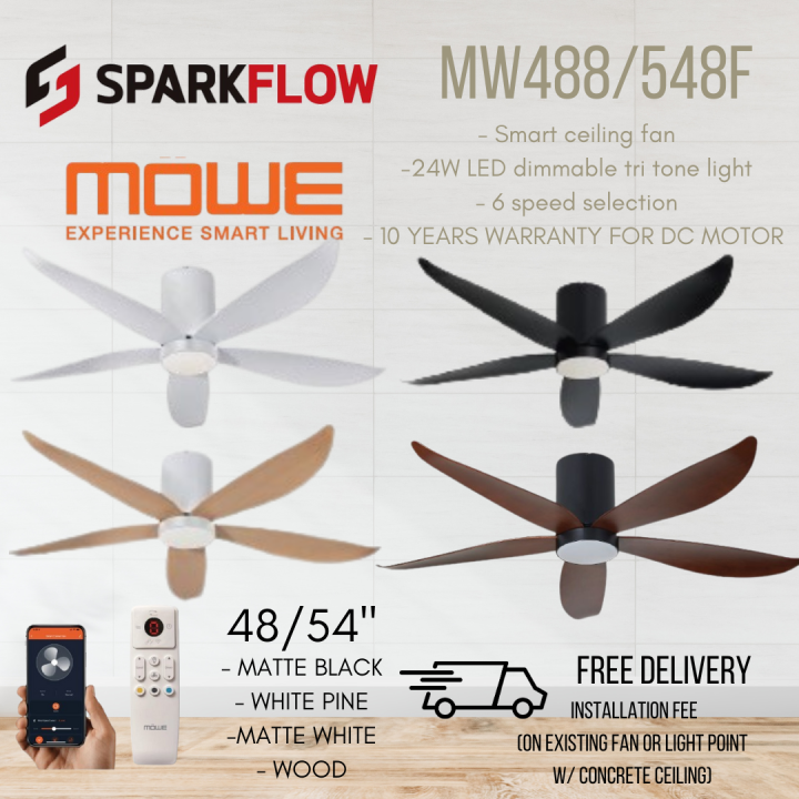(FREE INSTALLATION) MOWE Smart ceiling fan with light 48/54" MW488/548F ...