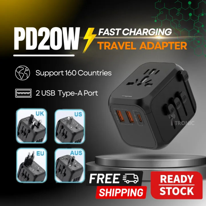ITRONIC PD20W Universal Adapter USB-A USB-C Travel Plug AC TO DC ...