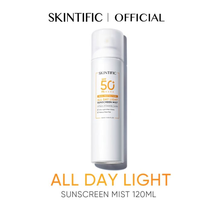 [120ml] SKINTIFIC All Day Light Sunscreen Mist SPF50 PA++++ Sunblock Spray Anti UV Face Body ...