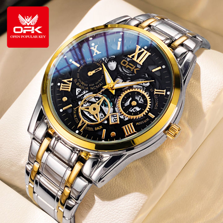 OPK Business Men's Quartz Watch Calendar Window Hollow Dial Waterproof ...