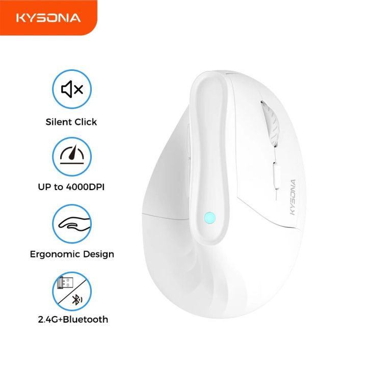 Kysona Vertical Mouse Wireless Bluetooth Ergonomic RGB Rechargeable ...