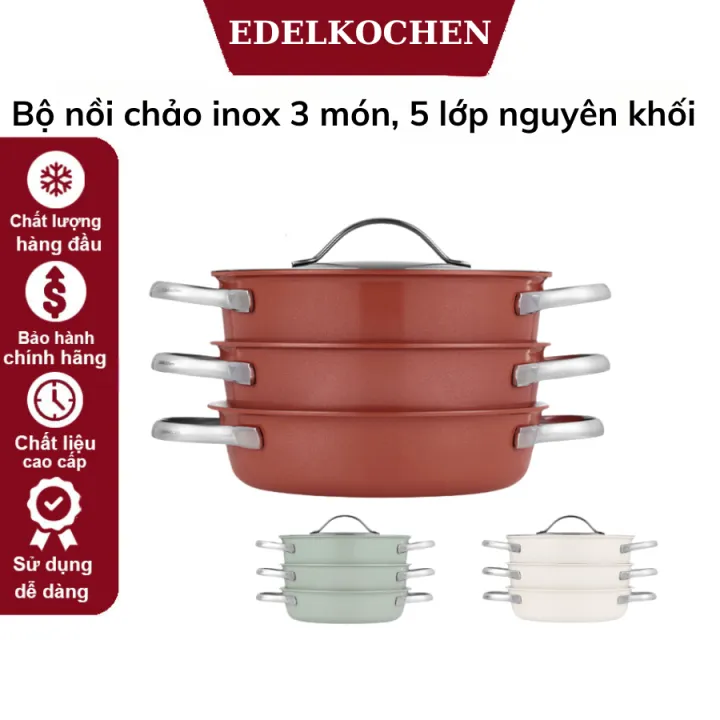 Bộ nồi chảo cao cấp 5 Lớp Edelkochen EDK-07PCS 20CM, phủ gốm (sứ) kháng khuẩn bằng công nghệ phủ ...