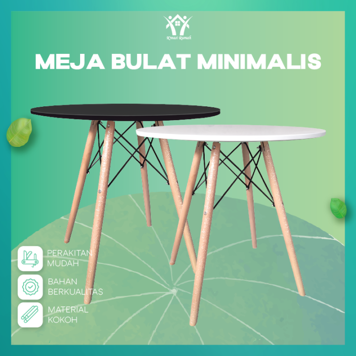 Meja Bulat Minimalis Meja Milenial Permukaan Kayu Meja Cafe Diameter ...