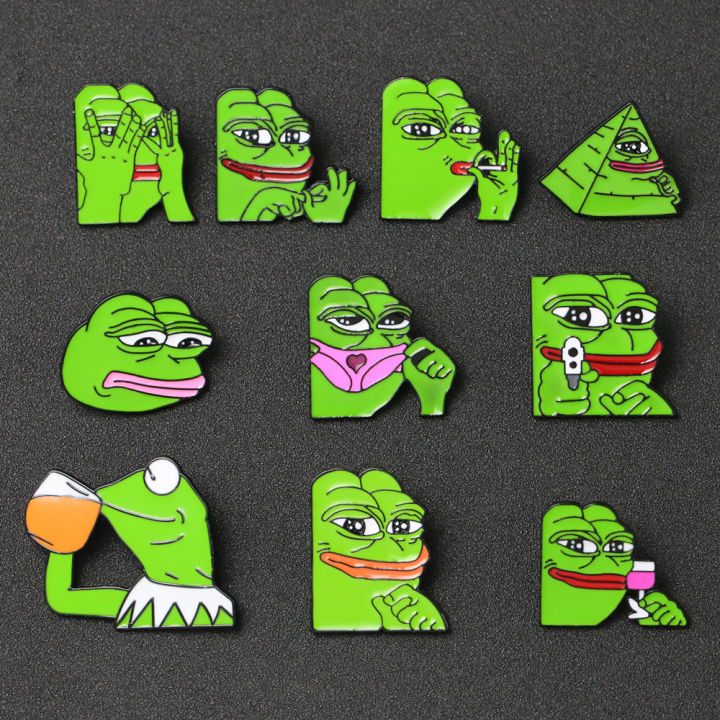 Frog Pepe Brooch Pin Smile Sad Funny Pepe Frog Kermit Meme Enamel Badge ...