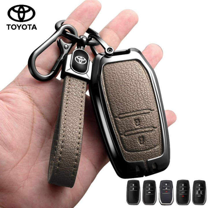 Zinc Alloy Goatskin Leather Car Key Case Cover Holder Chain Smart ...