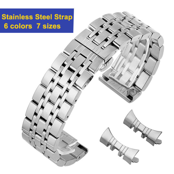 Stainless Steel Watch Band Universal Straps Curved End Folding Bow ...