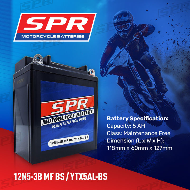 SPR Motorcycle Battery: YTX5AL-BS for Honda wave, Smash, Raider J, YTX ...