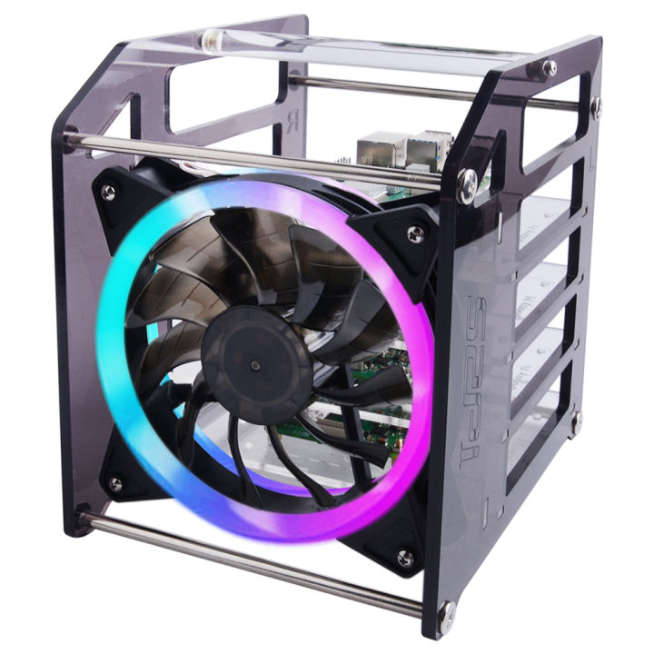 52Pi Raspberry Pi Cluster Case, Raspberry Pi Rack Case Stackable Case with Cooling Fan 120mm RGB ...