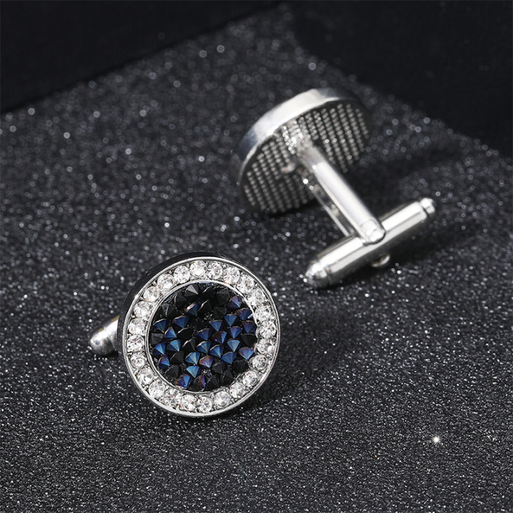 Fashionable Rhinestone Inlaid Cufflinks French Alloy Simple Circular ...