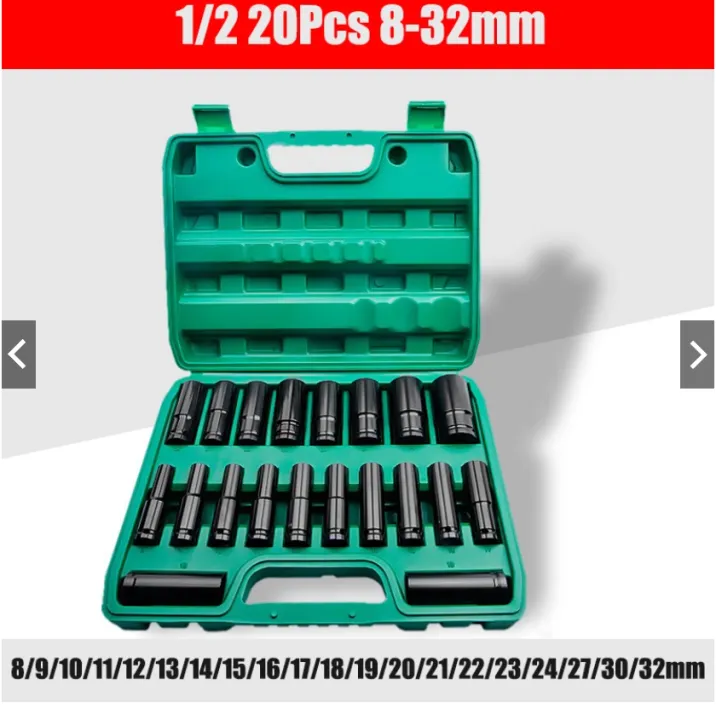 MOSTIN 20-Piece Long Socket Set 1/2 Inch Deep Socket Wrench Impact ...