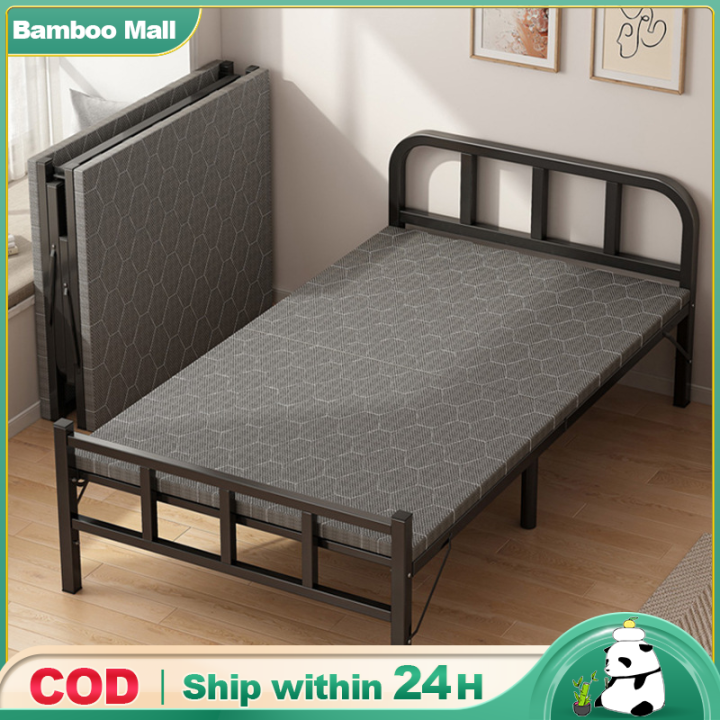 Metal Folding bed 100/120cm black/white single foldable portable ...