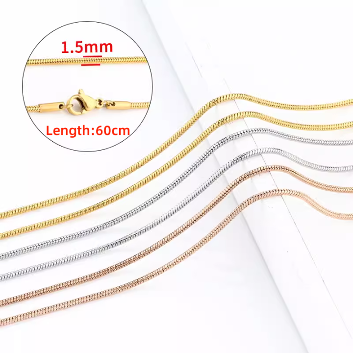 Stainless Steel Round Snake Chain Necklace Simple Basic Chain Jewelry ...