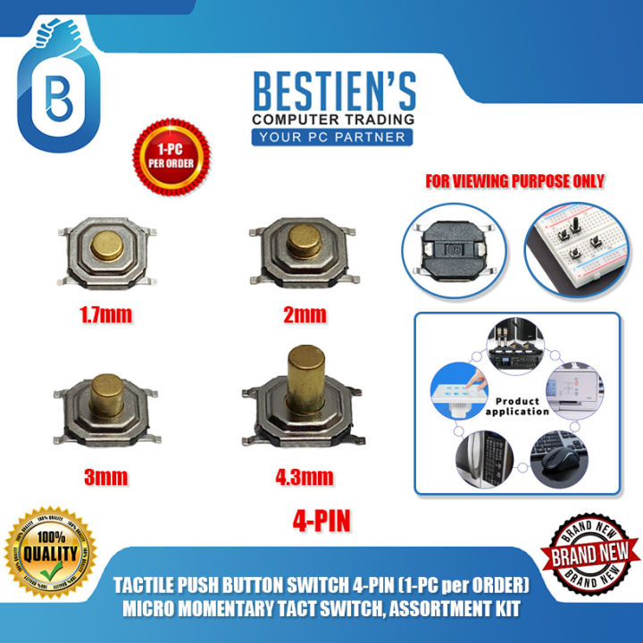 TACTILE PUSH BUTTON SWITCH 4-PIN (1-PC per ORDER) MICRO MOMENTARY TACT ...
