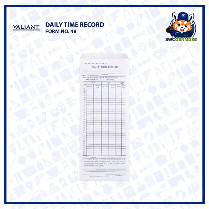 VALIANT Daily Time Record Form No. 48 | Sold Per Pack (100s x 10 Pads ...