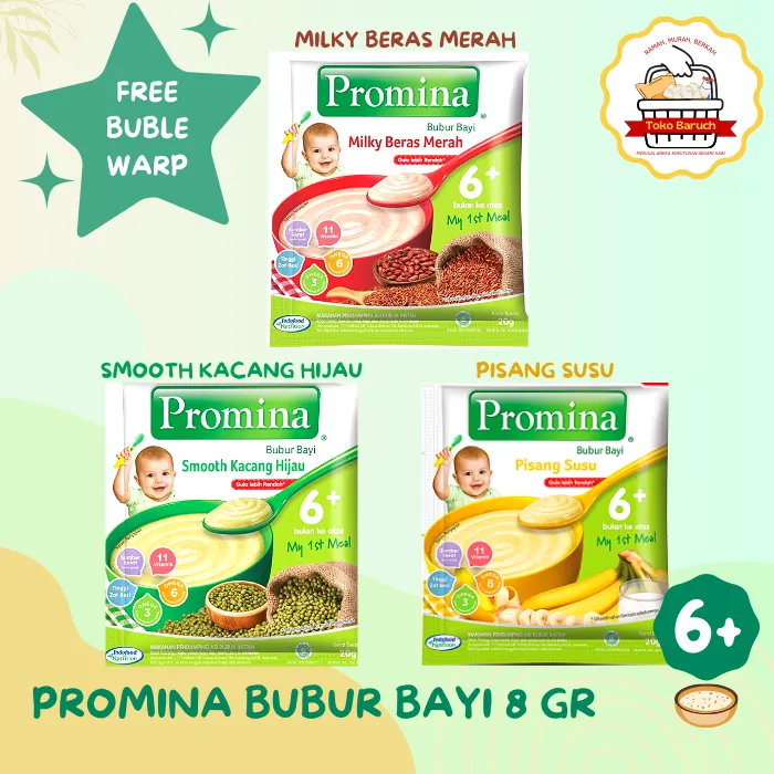 Promina Bubur Bayi 6+ Sachet Rasa Milky Beras Merah Smooth Kacang Hijau ...