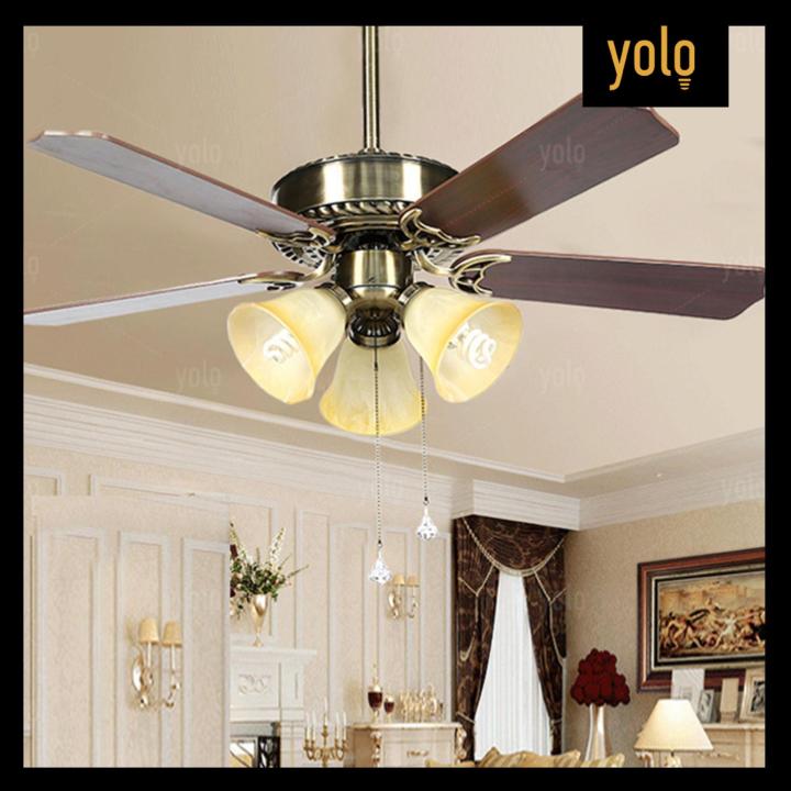 Yolo วินเทจ 5 Redwood Blade พัดลมเพดานบรอนซ์พร้อมกระจก 3/5 Shade 42 ...
