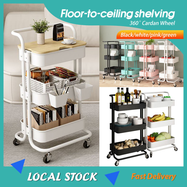 Trolley Rack 3 Tiers Storage Shelf Floor Mobile Bathroom Kitchen Rack ...