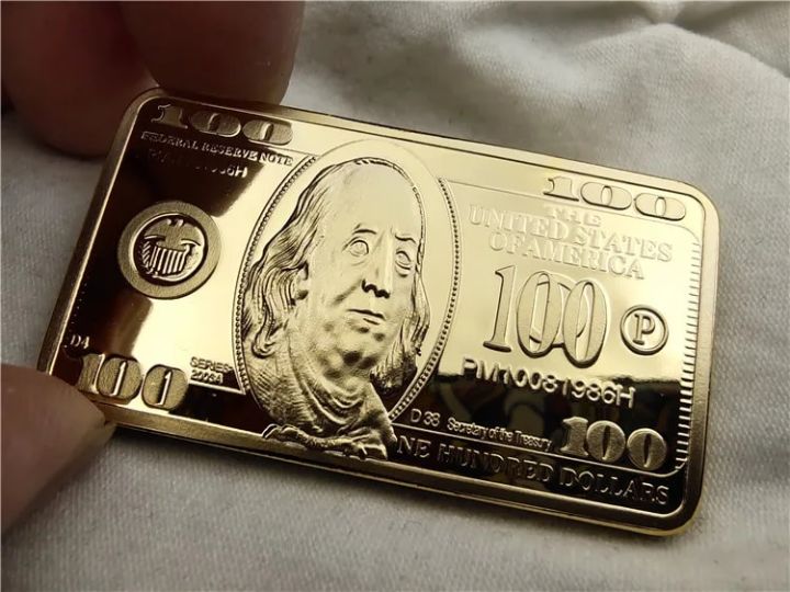 USA 100 Dollar Bullion 24K Gold Bar American Metal Coin Golden Bars USD ...