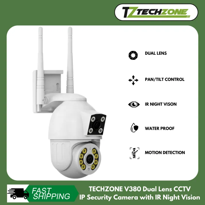 TECHZONE V380 Dual Lens CCTV IP Security Camera with IR Night Vision ...
