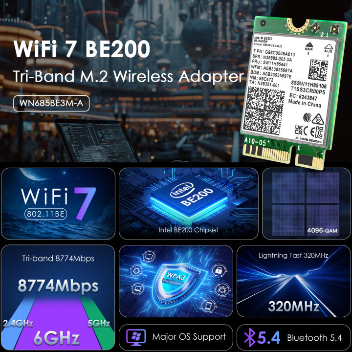 WAVLINK WiFi 7 Wireless Card, 8774Mbps Tri-Band BE200 M.2 NGFF Network ...