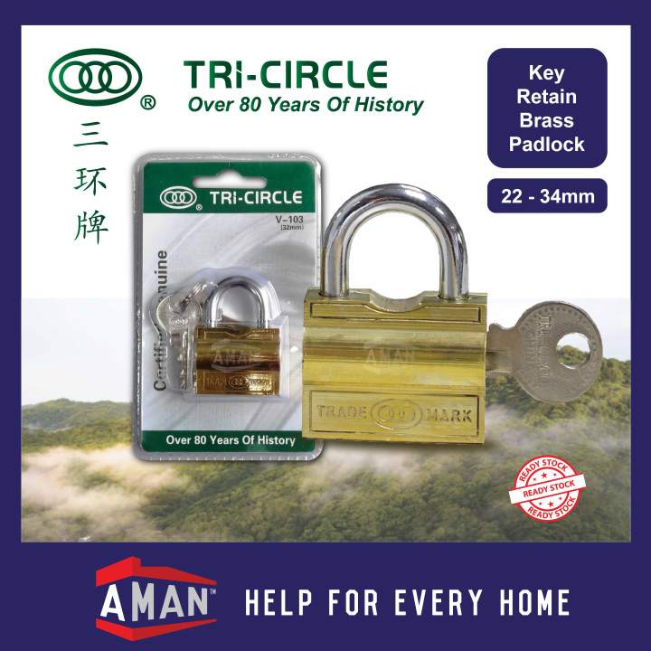 TRI-CIRCLE Brass Padlock Key Retain Side Open Brass Lock Door Lock ...