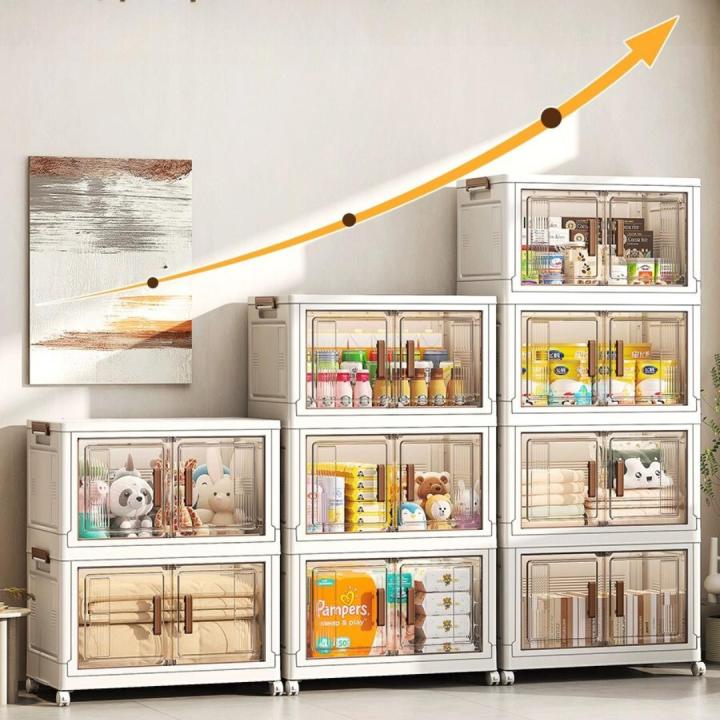 【Bajet】Foldable Storage Cabinet Multipurpose Double Doors Transparent ...
