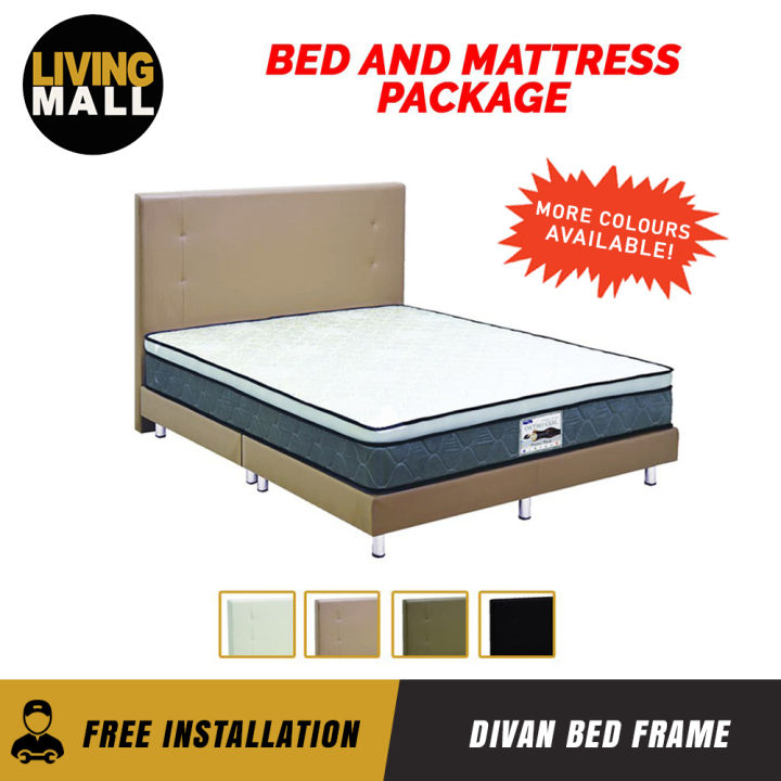 Living Mall Leather Divan Bed Frame With 10-inch Euro Top Mattress ...