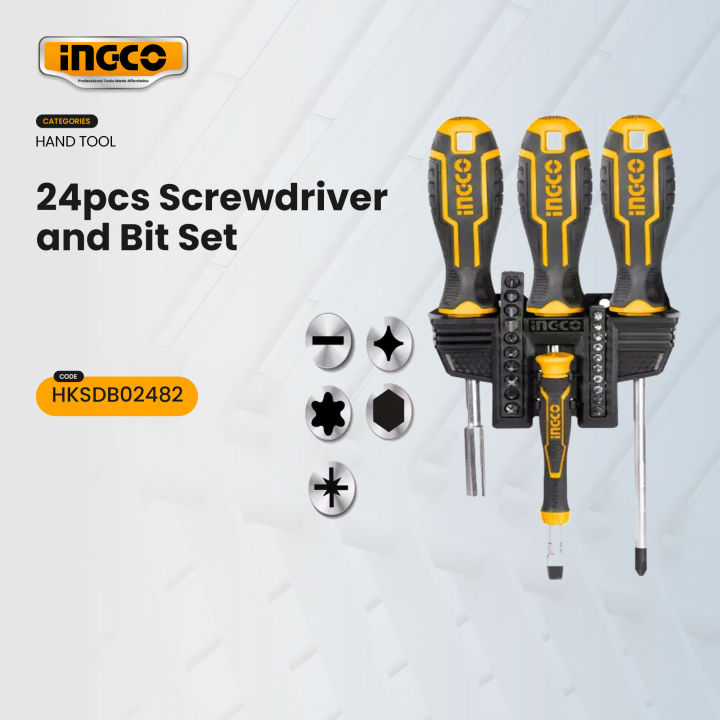 Ingco HKSDB02482 Industrial 24pcs Screwdriver and Bits Set CR-V IHT ...